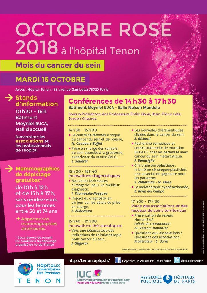 Affiche A3 programme Octobre rose HUEP 2018 - Hôpital Tenon AP-HP