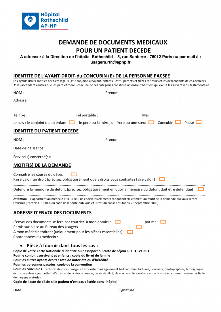 Obtenir vos documents médicaux - Hôpital Rothschild AP-HP